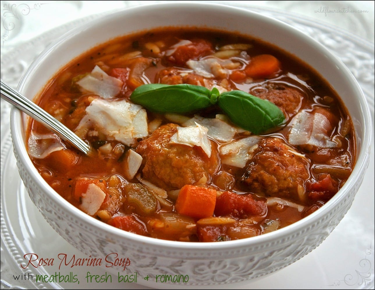 Rosa Marina Soup with Meatballs, Fresh Basil & Romano - Wildflour's ...