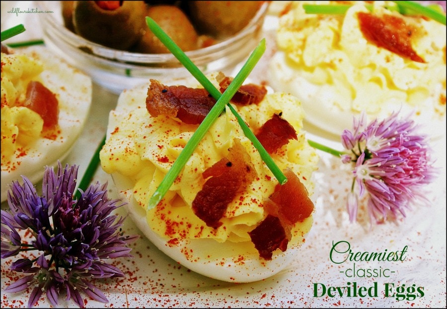 Ultra Creamy Classic Deviled Eggs with Crisp Bacon & Chives - Wildflour ...
