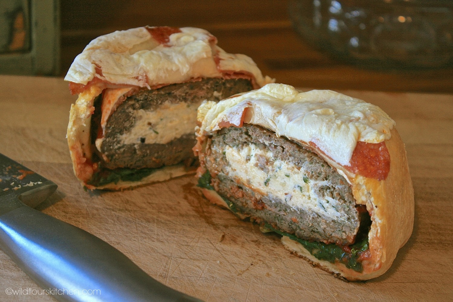 Sausage & Pepperoni Pizza Burger Bombs! - Wildflour's Cottage Kitchen