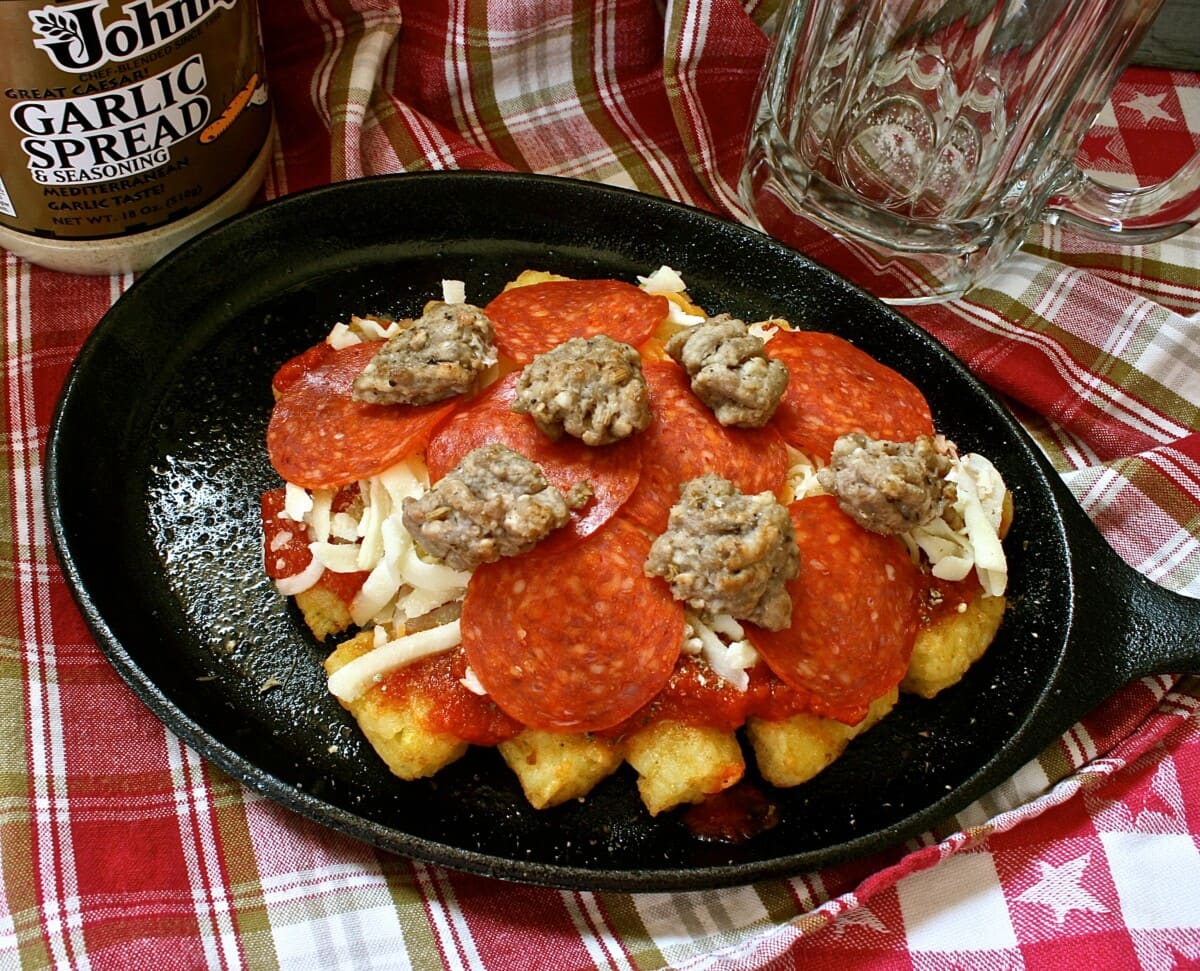 Loaded Sausage and Pepperoni Pizza Tots - Wildflour's Cottage Kitchen